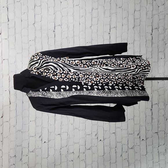 Chico's | Tops | Chicos Size 2 Black And Animal Print Retro Mixed Print ...